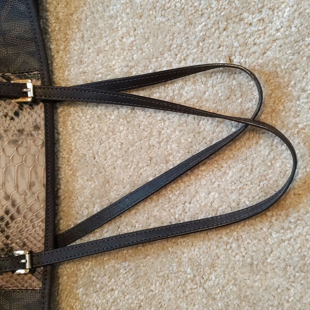 Michael Kors Snakeskin Stripe With Mk Logo Print Canv… - Gem